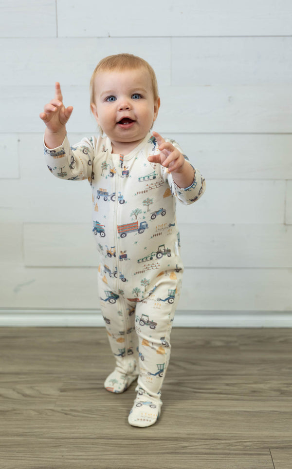 Small Tractor Zipper Growsuit - The Burlap Buffalo