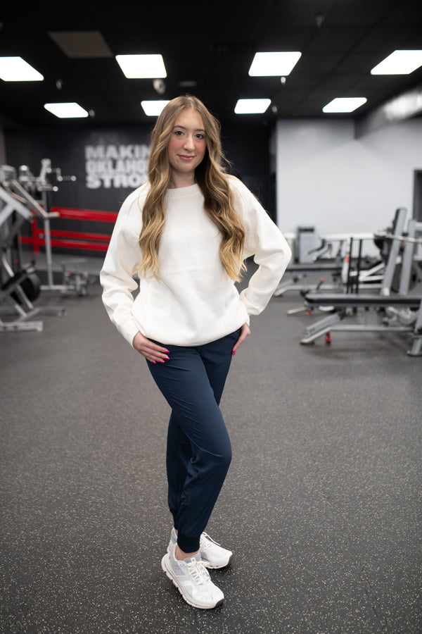 Navy Oxford Woven Dance Studio Mid Rise Joggers - The Burlap Buffalo