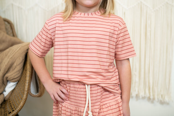 Girls Boxy Tee Strawberry Stripe - The Burlap Buffalo