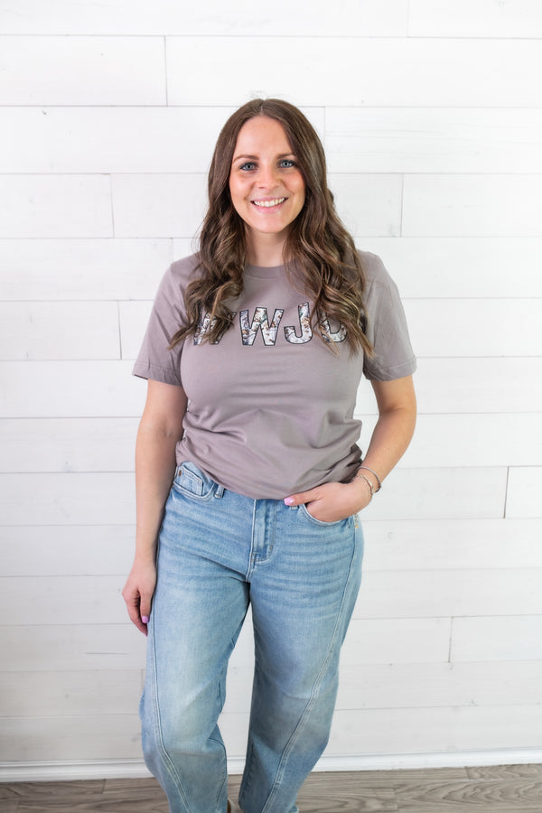 WWJD Camo Graphic Tee-Pebble Brown - The Burlap Buffalo