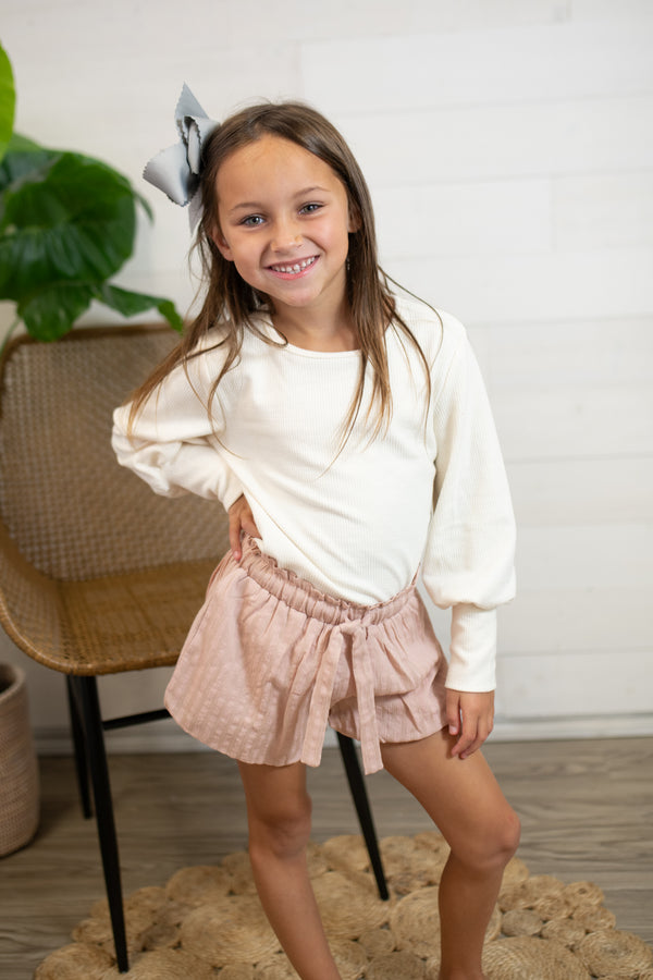 Callie Peach Girl's Cinch Shorts - The Burlap Buffalo