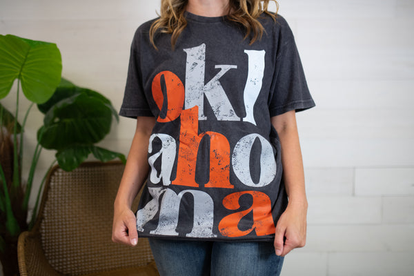 Oklahoma Stack Letters Graphic Tee-Orange/Black - The Burlap Buffalo