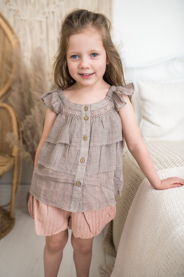 Callie Peach Girl's Cinch Shorts - The Burlap Buffalo
